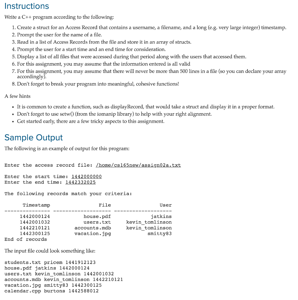 Solved Instructions Write A C Program According To The