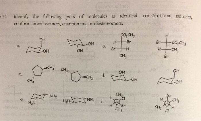 Solved Identify the following pairs of molecules as | Chegg.com