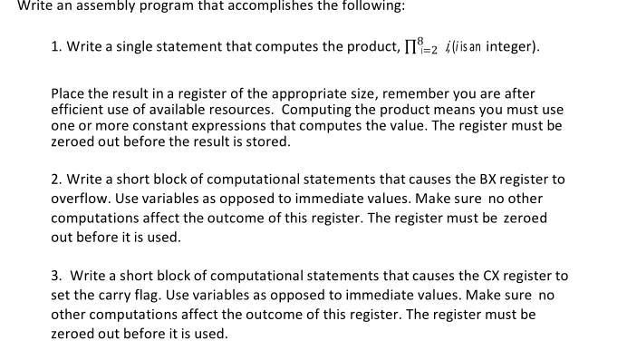 Solved Write an assembly program that accomplishes the | Chegg.com