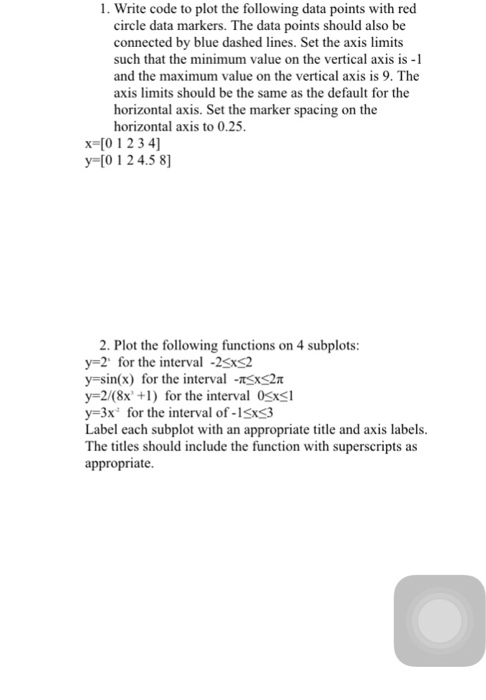 Solved Write code to plot the following data points with red | Chegg.com