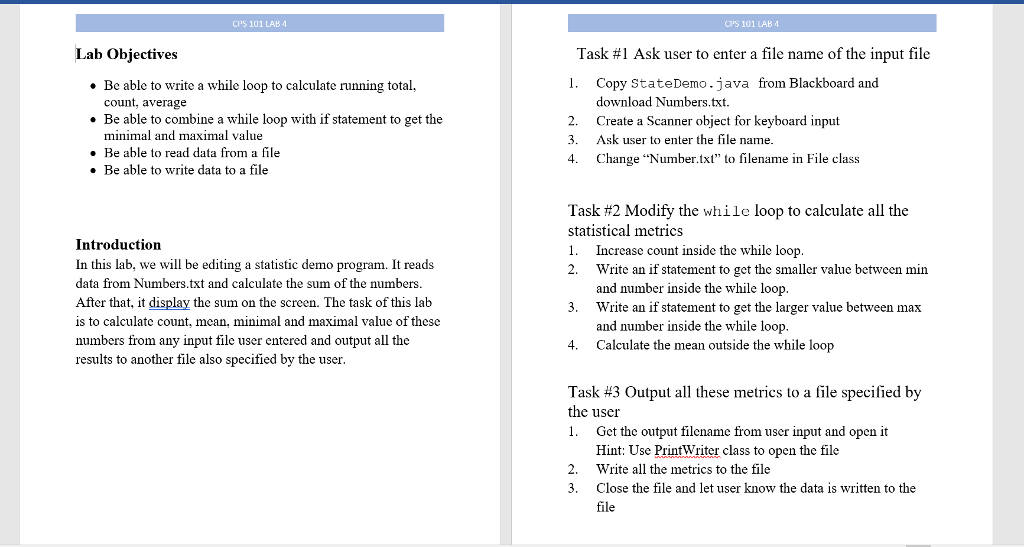 Solved C'S 101 LAB4 CPS 101 LAB4 Task #1 Ask user to enter a | Chegg.com