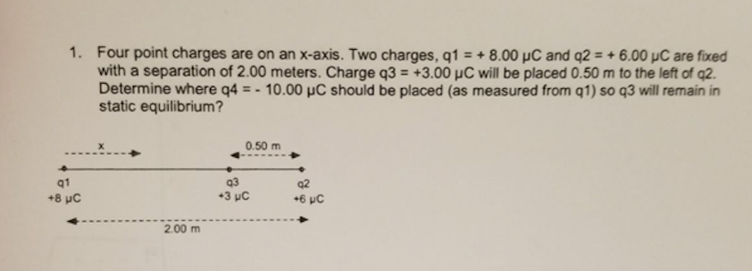 Solved Four point charges are on an x-axis. Two charges. q1 | Chegg.com