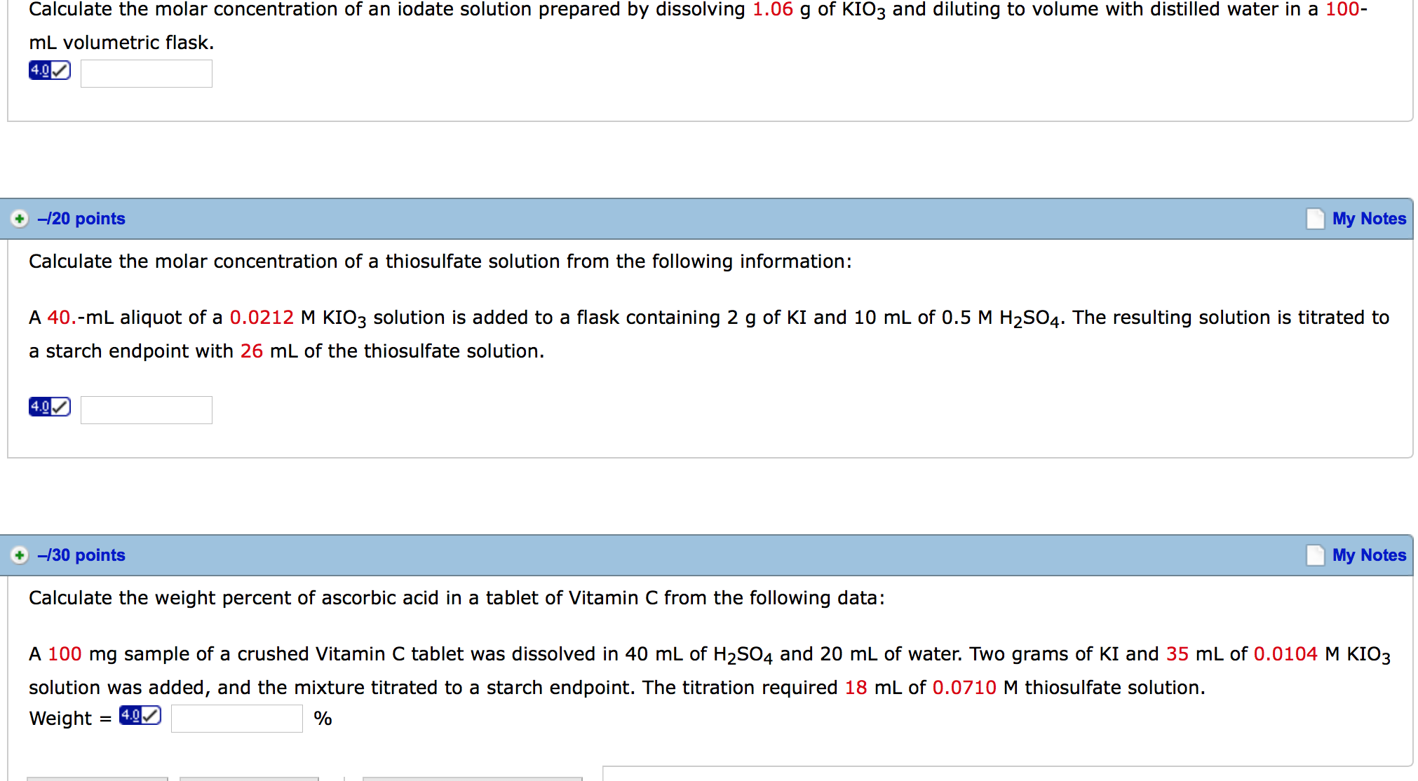 Solved Calculate the molar concentration of an iodate | Chegg.com