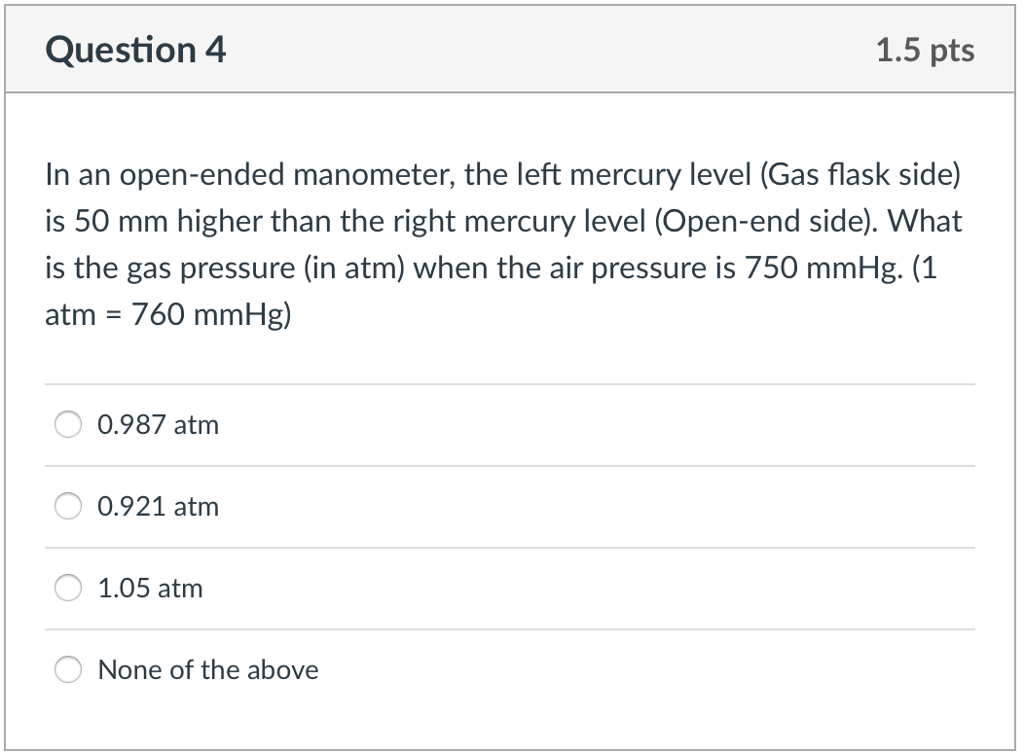 Solved In an open-ended manometer, the left mercury level | Chegg.com