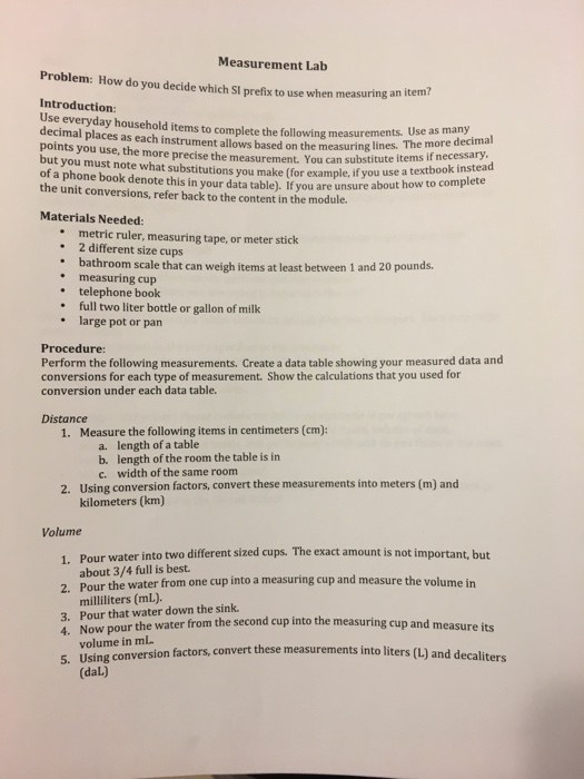 Solved Measurement Lab Problem: How do you decide which sl | Chegg.com