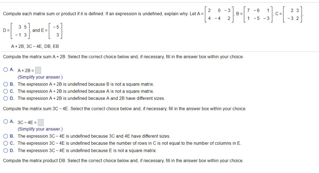 Solved 2 03 7-61 2 3 Compute each matrix sum or product if | Chegg.com