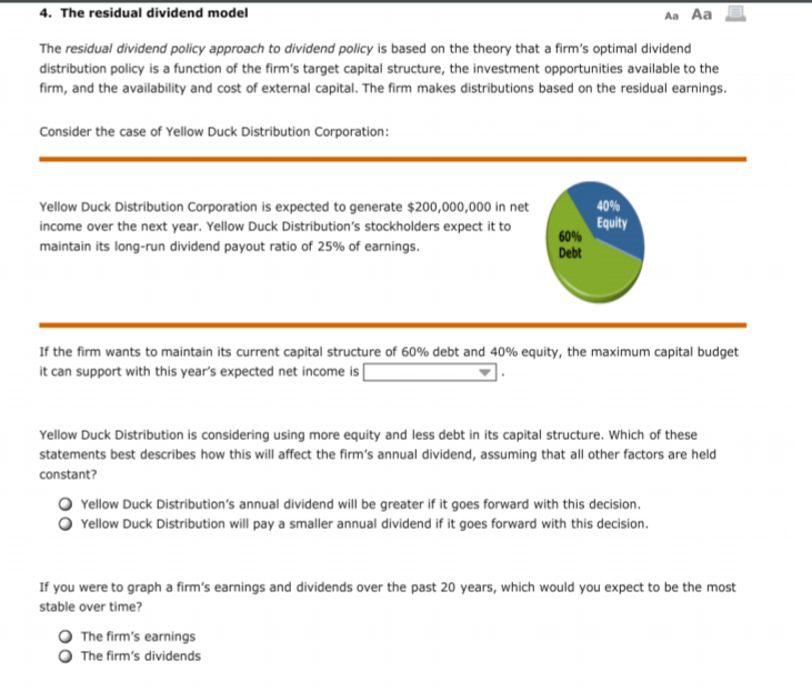 Solved 4. The residual dividend model The residual dividend | Chegg.com Solved 4. The residual dividend model The residual dividend | Chegg.com