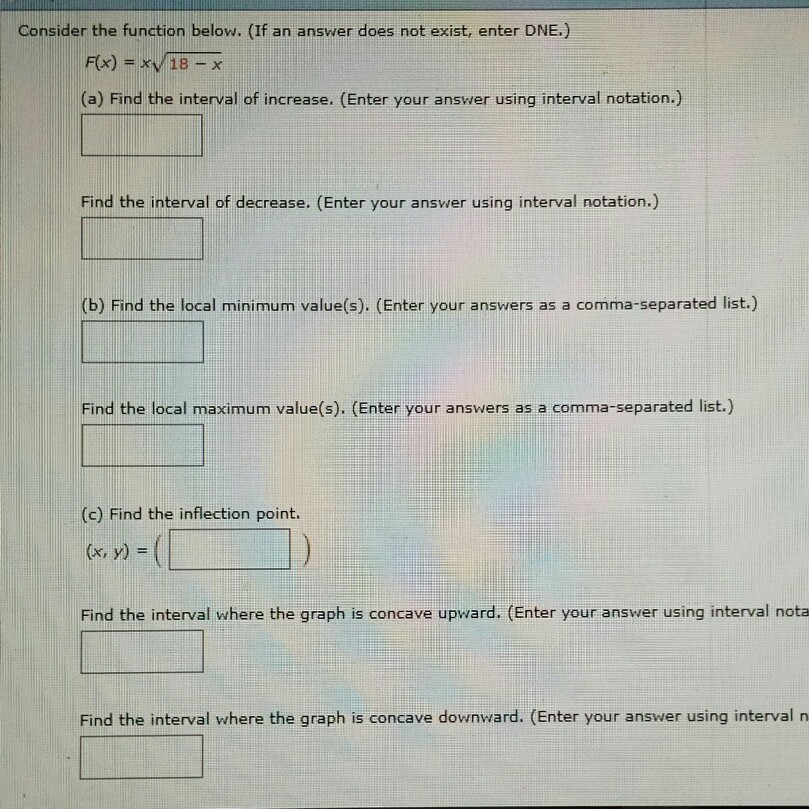 Solved Consider the function below. (If an answer does not | Chegg.com