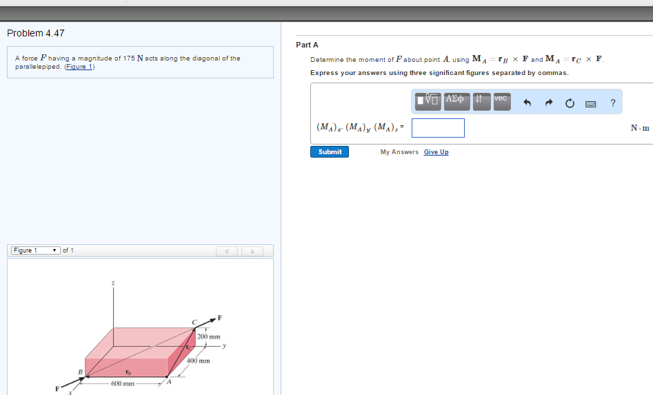 Solved A Force F Having A Magnitude Of 175 N Acts Along The