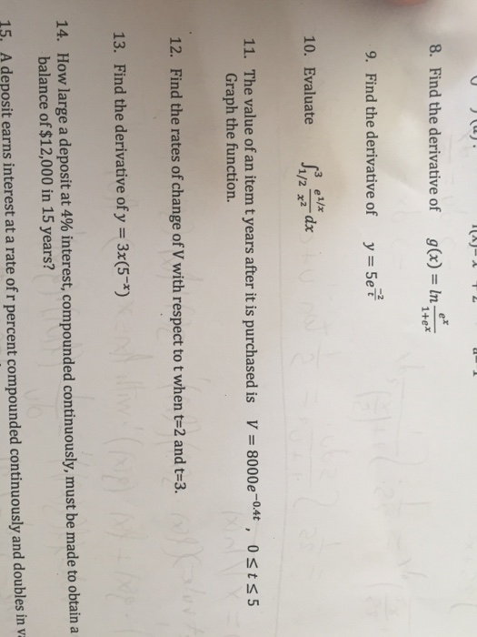 Solved 8. Find the derivative of g(x) ln 1+ ex 9. Find the | Chegg.com