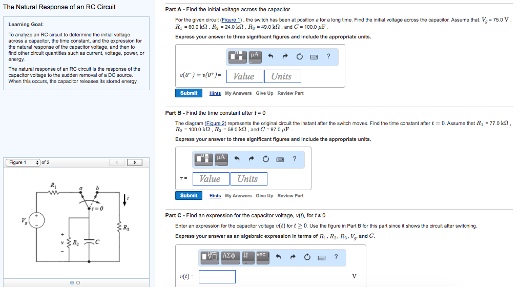 Solved Part A - Find the initial voltage across the | Chegg.com
