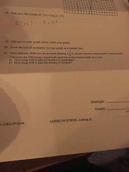 Solved Find g(x), the inverse of f(x) = log_5(x+5). 19. Add | Chegg.com