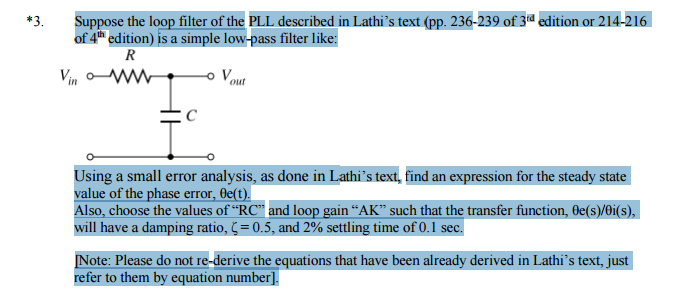 Solved Suppose the loop filter of the PLL described in | Chegg.com