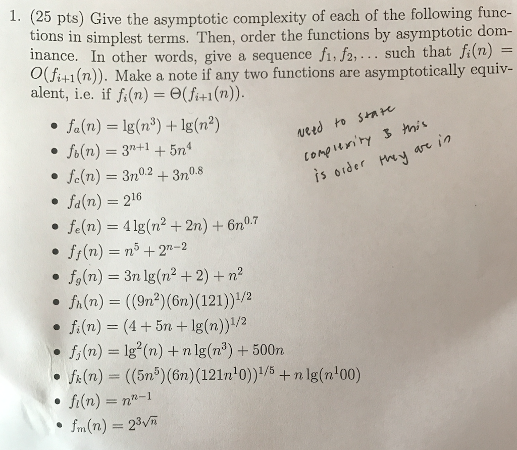Solved Give the asymptotic complexity of each of the | Chegg.com