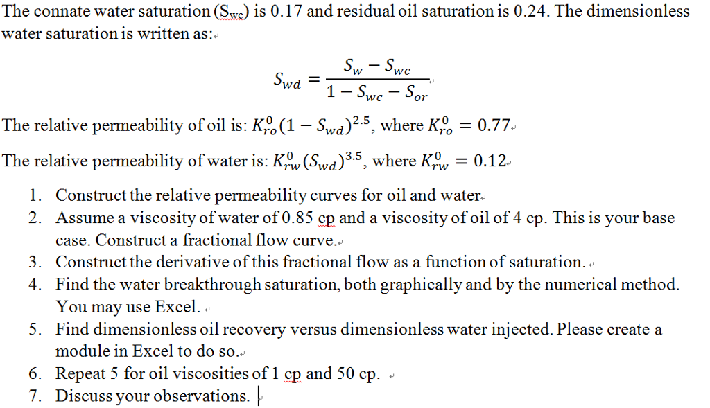 The connate water saturation (Swc) Is 0. I 7 and | Chegg.com