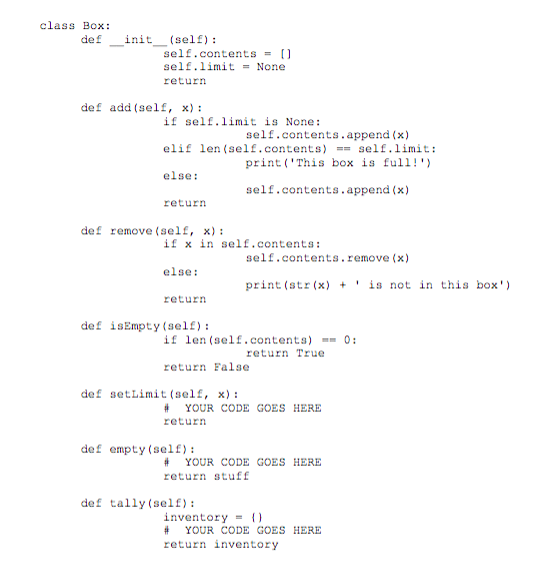 Solved class Box: def init (self): self.contents = [] self, | Chegg.com
