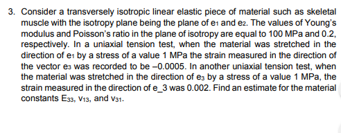 Solved 3. Consider a transversely isotropic linear elastic | Chegg.com