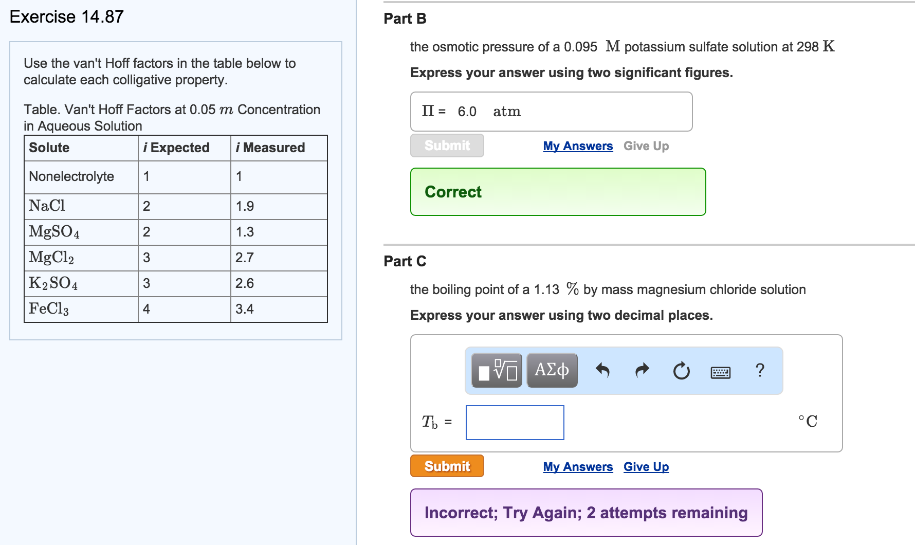 Solved Use the van't Hoff factors in the table below to | Chegg.com