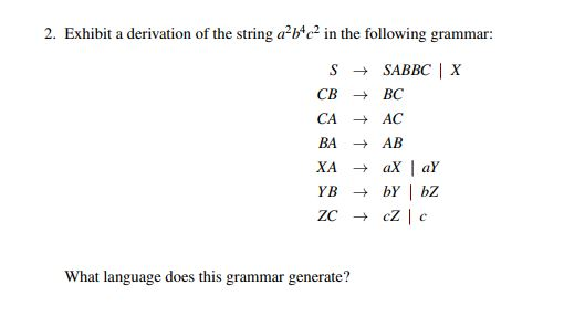 Solved 2. Exhibit a derivation of the string ab c in the | Chegg.com