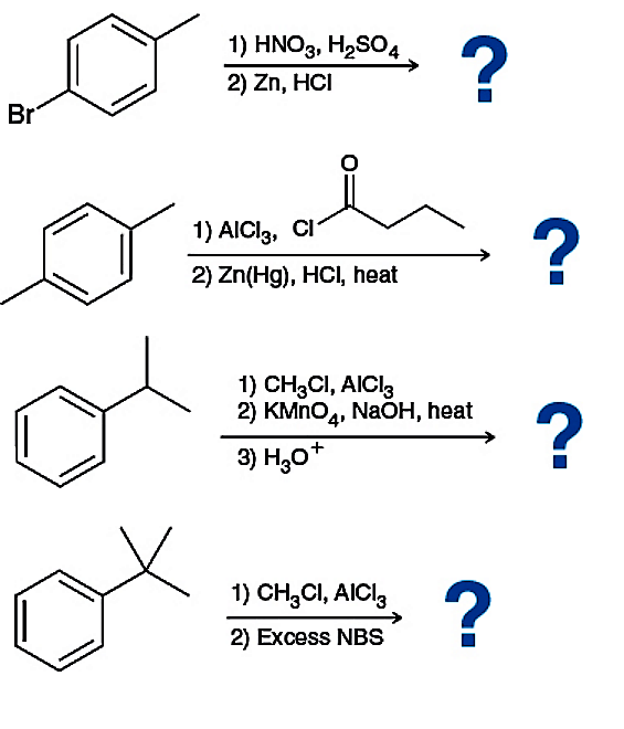 Solved 1) HNO3, H2SO4 2) Zn, HCI Br 1) AICI3, CI 2) Zn(Hg), | Chegg.com