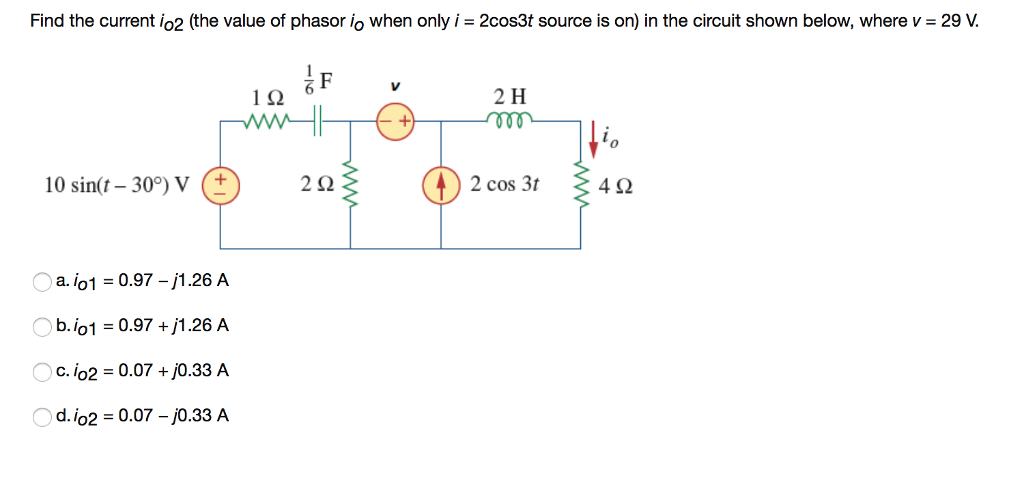 Solved Find the current io2 (the value of phasor lo when | Chegg.com