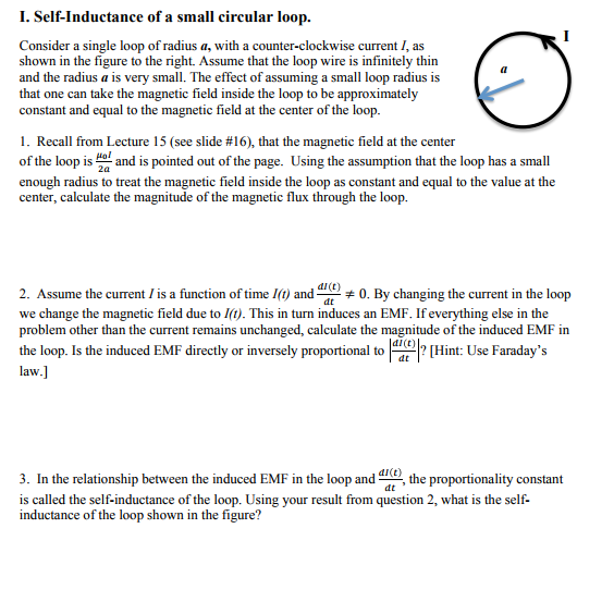 Solved I. Self-Inductance of a small circular loop. Consider | Chegg.com