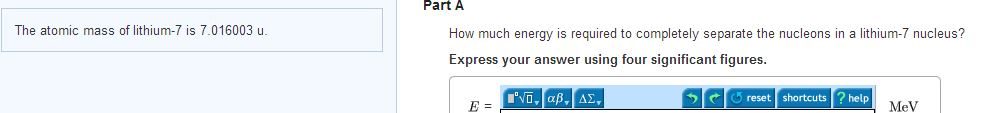 Solved The atomic mass of lithium-7 is 7.016003 u. How much | Chegg.com