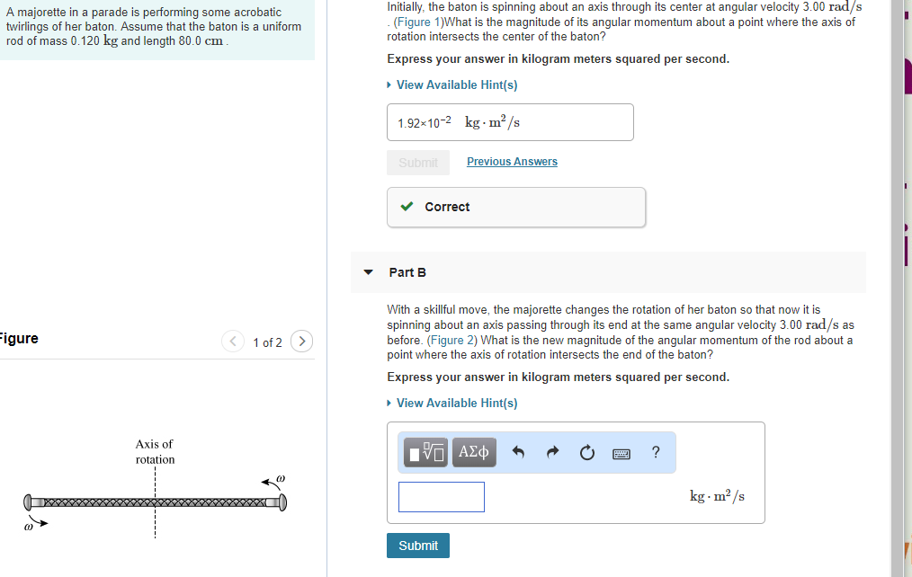 Solved Initially, the baton is spinning about an axis | Chegg.com