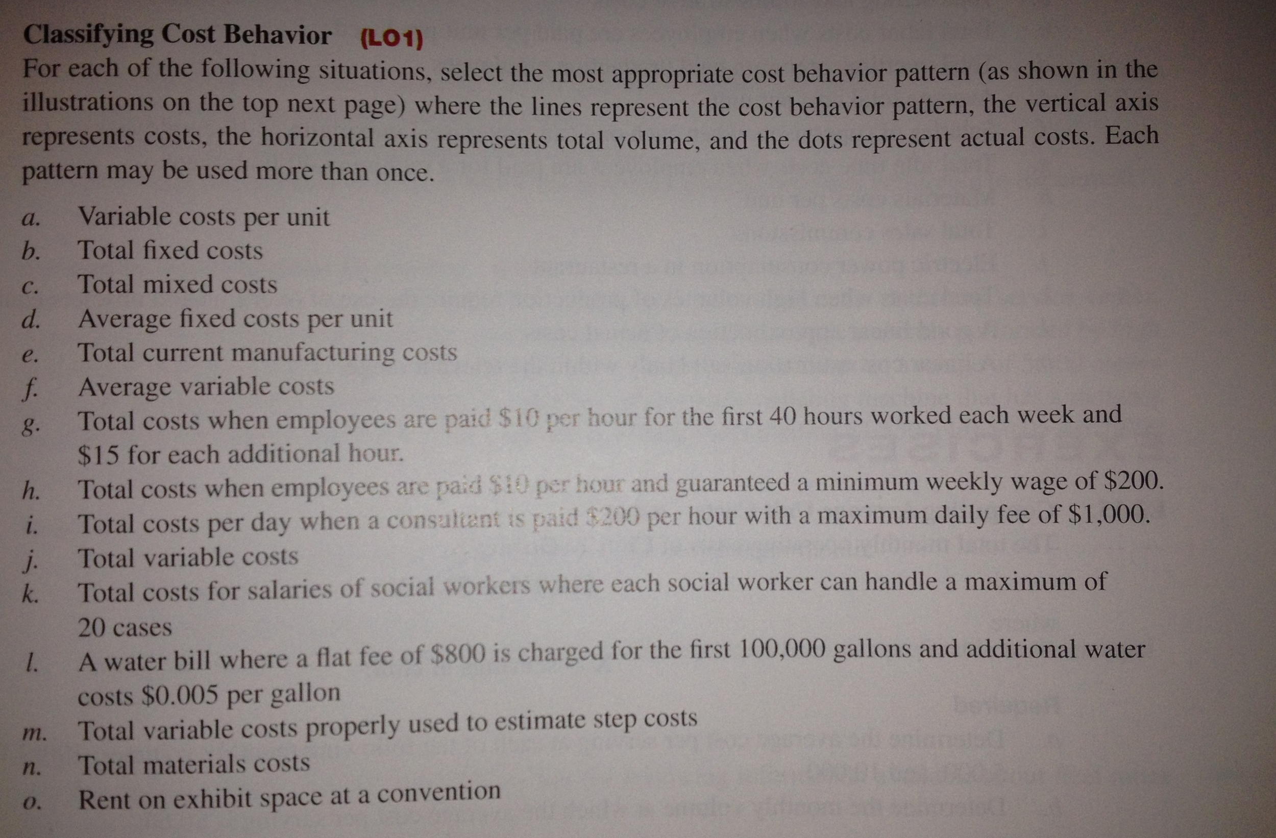 Solved Classifying Cost Behavior (LO1) For each of the | Chegg.com Solved Classifying Cost Behavior (LO1) For each of the | Chegg.com