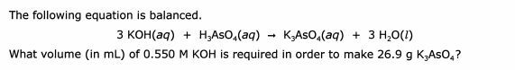 Solved what volume (in mL) of 0.550M KOH is required to make | Chegg.com