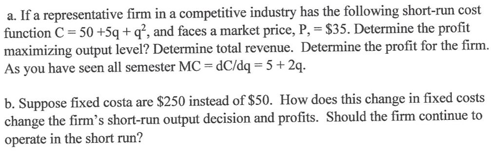 Solved a. If a representative firm in a competitive industry | Chegg.com