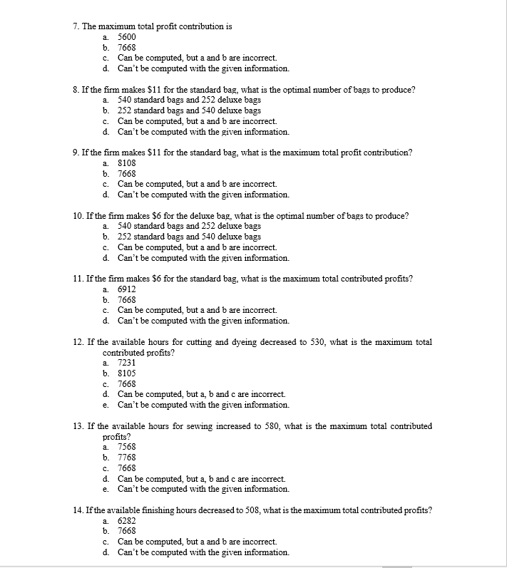 Solved Please answer questions 7-15 based on the following | Chegg.com
