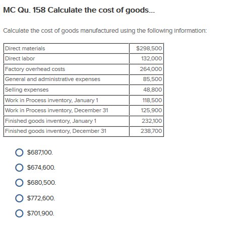Solved Calculate the cost of goods manufactured using the | Chegg.com