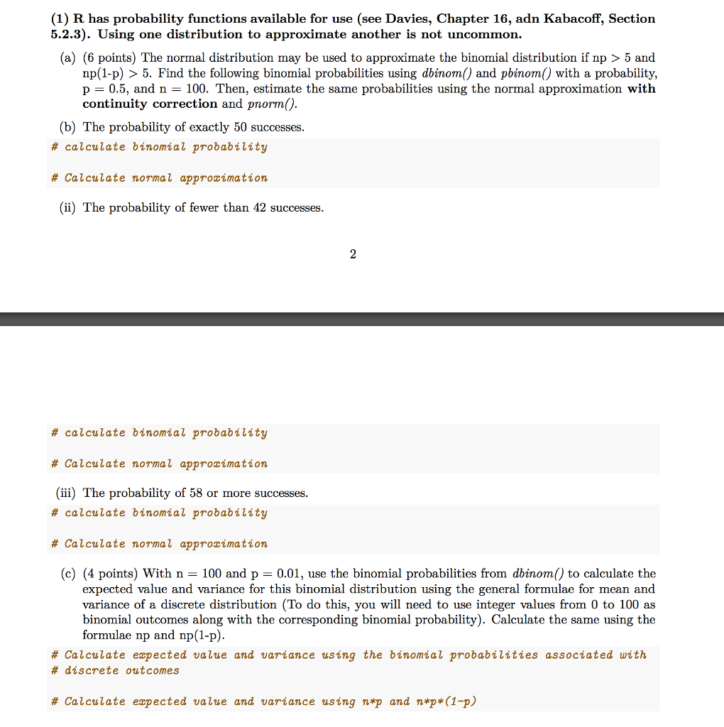 Solved R has probability functions available for use (see | Chegg.com