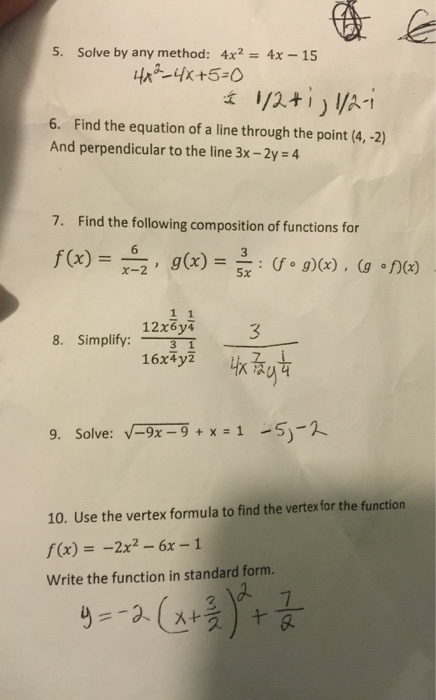 Solved 5. Solve by any method: 4x 4x 15 6. Find the equation | Chegg.com