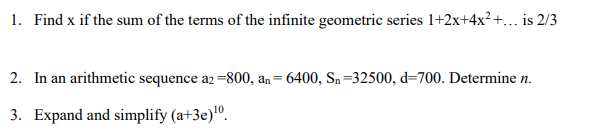 Solved 1. Find x if the sum of the terms of the infinite | Chegg.com