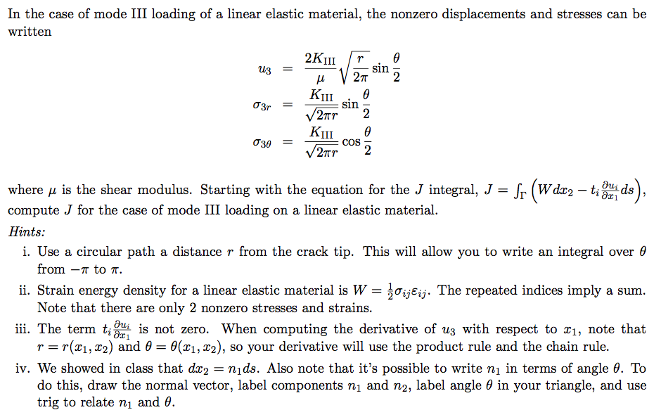 In the case of mode III loading of a linear elastic | Chegg.com