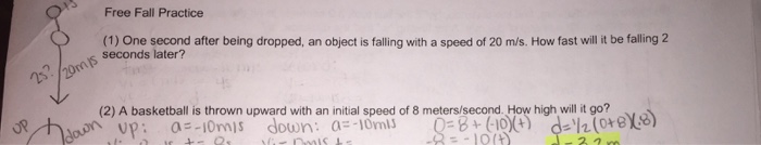 Solved Free Fall practice. One second after being dropped, | Chegg.com