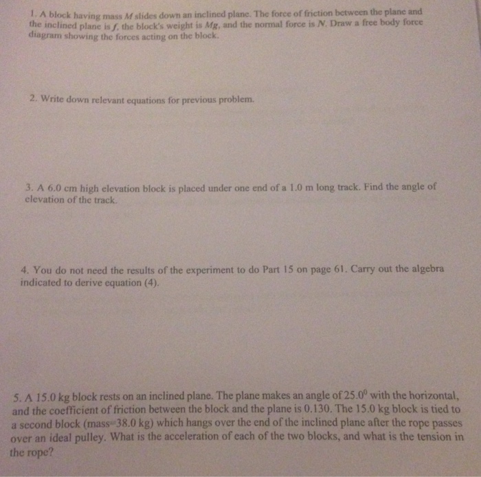Solved A block having mass M slides down an inclined plane. | Chegg.com
