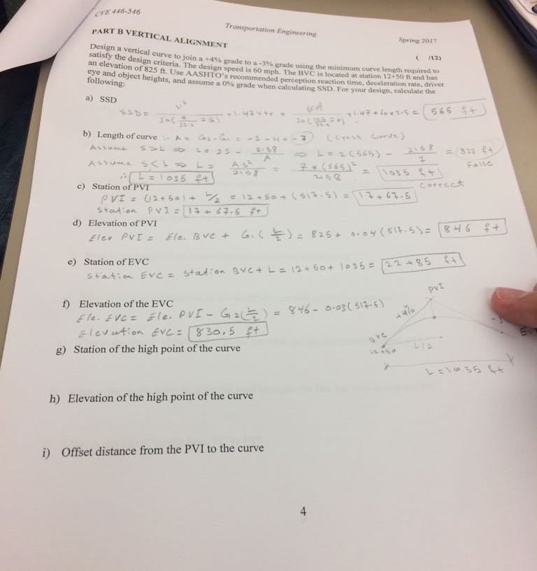 Solved FE 146-546 PART B VERTICAL ALIGNMENT Design a | Chegg.com