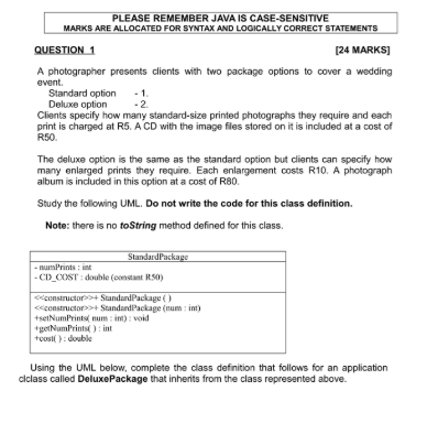 Solved PLEASE REMEMBER JAVA IS CASE-SENSITIVE MARKS ARE | Chegg.com