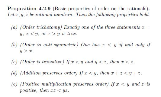 Solved (Basic properties of order on the rationals). Let x, | Chegg.com