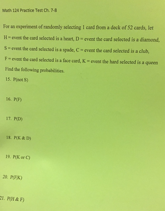 Solved For an experiment of randomly selecting 1 card from a | Chegg.com