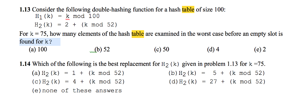 Consider the following double-hashing function for a | Chegg.com
