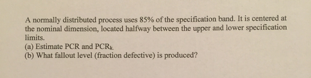 Solved A normally distributed process uses 85% of the | Chegg.com