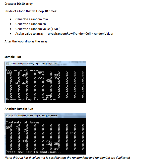 Create a 10 Times 10 array. Inside of a loop that | Chegg.com