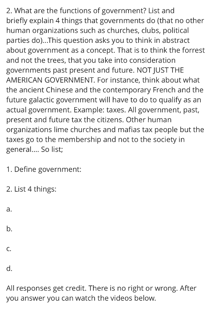 2. What are the functions of government? List and | Chegg.com