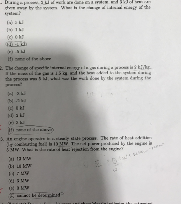 Solved During a process, 2 kJ of work are done on a system, | Chegg.com