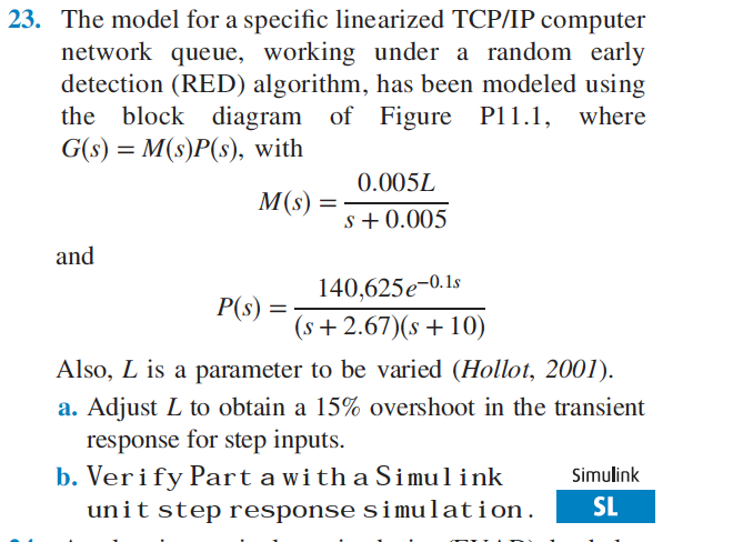 Solved The model for a specific linearized TCP/IP computer | Chegg.com