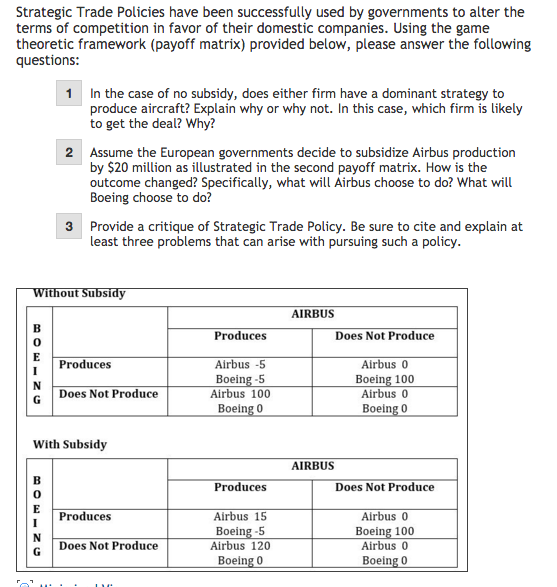 Strategic Trade Policies have been successfully used | Chegg.com